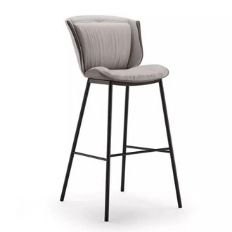 Generic Gepolsterte Lederbarhocker mit R&uuml;ckenlehne, Moderne armlose Tresenhocker mit schwarzen Metallbeinen f&uuml;r Pubs und Caf&eacute;s