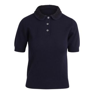 N&deg;21 Pullover aus Schurwolle mit Paillettenkragen - - Tops - Damen - Blau - 2XL