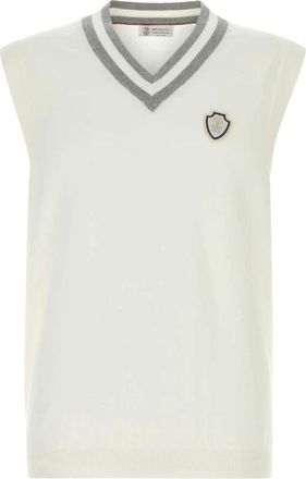 Brunello Cucinelli Homme, Pulls, Blanc, Taille: L Gilet en maille de coton avec logo
