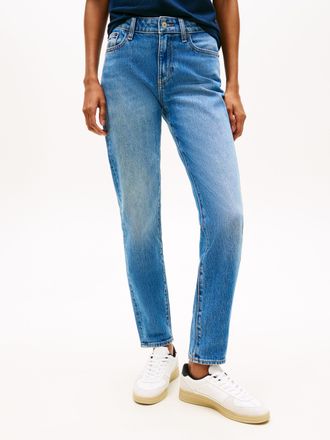 Tommy Jeans Slim-fit-Jeans TOMMY JEANS MR SLIM, Damen, Gr. 26, L&auml;nge 32, blau (denim medium), Denim/Jeans, Obermaterial: 99% Baumwolle, 1% Elasthan, unifarben, sl