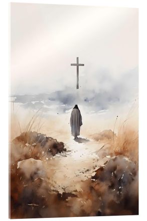 Posterlounge Jesus und das Kreuz Acrylglasbild von DejaReve 60 x 90 cm Beige Wandbilder Wanddeko