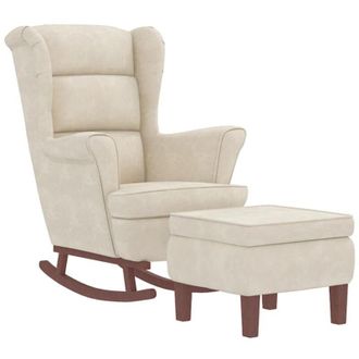 vidaXL Vidaxl - Chaise &agrave; bascule avec pieds en bois et tabouret Cr&egrave;me Velours