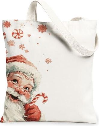 Generic Sacs fourre-tout en toile de No&euml;l, motif P&egrave;re No&euml;l festif, sacs de courses r&eacute;utilisables, l&eacute;gers et lavables avec bandouli&egrave;re pour cadeaux, voyage, pl