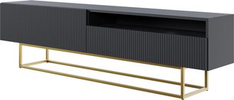 Selsey TV Schrank Board Sideboard Fernsehtisch Fernsehschrank 175 cm Goldene Beine Mit Offenem Fach Gefr&auml;ste Front Schwarz Veldio