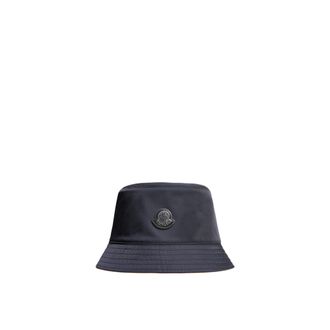Moncler Moncler Leather Logo Gabardine Bucket Hat, Women, Blue, Size: L
