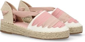 Shoes & Blues Sandales espadrilles dinspiration m&eacute;diterran&eacute;enne pour femme. Semelle en jute tress&eacute;e, fermeture par sangles qui sattachent &agrave; la cheville. Imprim&eacute; uni