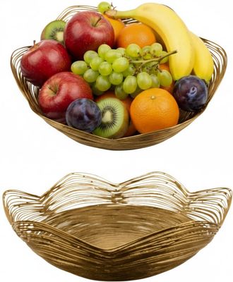 Mela Artisans Gurez Valley Große Metallschale (Gold, 30.5x11.4x15.2 cm),Dekorative Metallschalen für Obst & mehr,Handgefertigte Obstschalen für Küchentheke mit rund