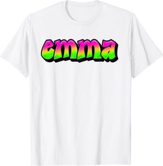 BDAZ Emma Graffiti Personalisierter Name Gr&uuml;n Rosa Frauen M&auml;dchen T-Shirt