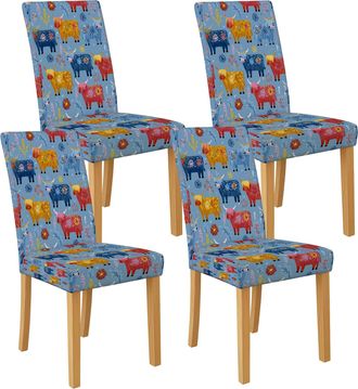 Generic Bunte Sitzbezüge mit Kuh-Druck, dehnbar und waschbar, Spandex-Schonbezüge, lustig, dekorativer Stuhlschoner für Küche, Esszimmer, 4 Stück