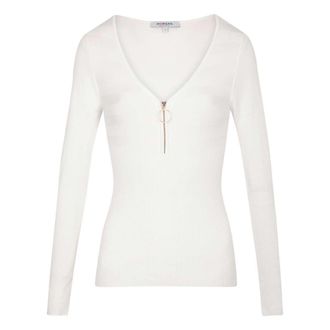 Morgan Strick, Langarm, V-Ausschnitt, mit Rei&szlig;verschluss, Off-White, XS