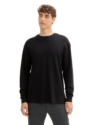 Tom Tailor Herren Relaxed Fit Longsleeve aus Baumwolle, 29999 - Black, XL