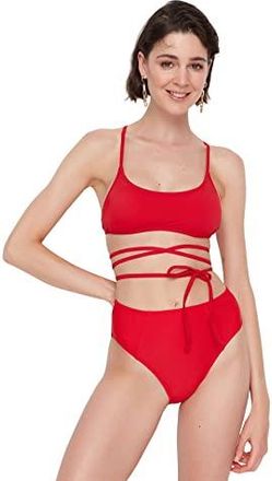 Trendyol Bas de Bikini Taille Haute pour Femme Maillot de Bain, Rouge, 42 FR