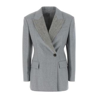 Brunello Cucinelli Wollblazer mit spitzem Revers - - Jackets - Damen - Grau - L