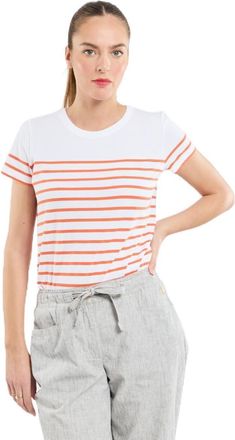 Armor Lux Etel Matrosenshirt, kurzärmelig, Bootsausschnitt, aus Leichter Baumwolle, für Damen, Weiß/Tigerlily, M