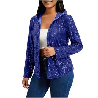 Generic Vestes &agrave; capuche &agrave; paillettes pour femmes - Manteau &agrave; paillettes de couleur pure coupe ajust&eacute;e veste &agrave; paillettes confortable haut l&eacute;ger pour bo&icirc;te de