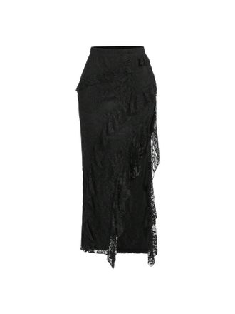 SOLY HUX Festival Outfit Damen Rock Elegant Spitze Rock Y2K Gothic Partyrock mit Schlitz Figurbetont Midirock Hohe Taille Freizeitrock Tanzrock Schwarz L