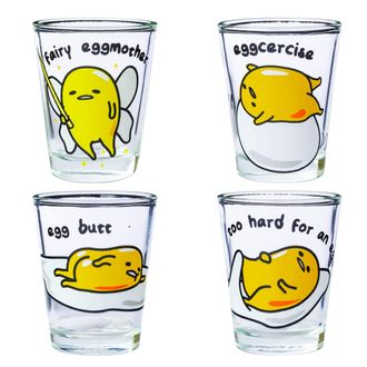 Silver Buffalo Sanrio Hello Kitty and Friends Gudetama Lazy Egg Poses Mini-Glas-Set, 42,5 ml, 4 Stück