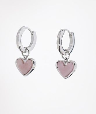 Abbott Lyon Petites cr&eacute;oles avec coeur en opale rose p&acirc;le - Argent&eacute;