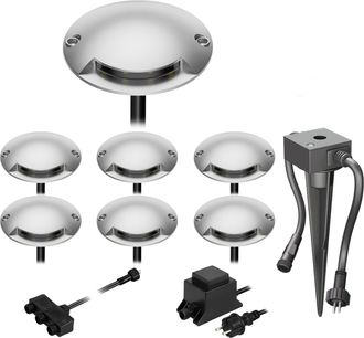 LEDs Com LED Boden-Aufbau-Leuchte Bunda, 1-flammig, mit Dämmerungssensor für außen, befahrbar, warm-weiß, 7er Set