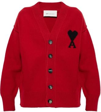Ami Cardigan en laine avec logo - Femme - Pulls - Rouge - Taille: 34 FR