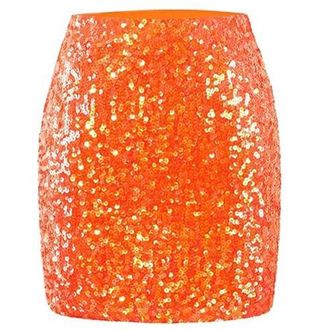 Generic Jupe &agrave; paillettes pour femme - Jupe moulante extensible parfaite pour la soir&eacute;e, Orange, XL