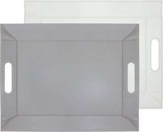 FreeForm Freeform DUO Tablett 45 x 35 cm | Grau/Weiß | 2 in 1 Serviertablett und Tischset | bis 90°C hitzebeständiges Wendetablett | Kunstleder Tablett rechtec