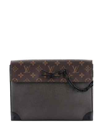 Louis Vuitton Pochette Voyage Steamer Leather and Monogram Canvas clutch bag - Marron