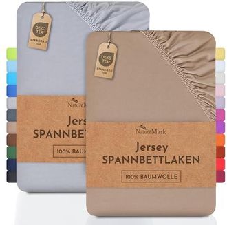 NatureMark Lot de 2 draps-housses en jersey, 100 % coton, dans de nombreuses tailles et couleurs, qualit&eacute; de la marque &Ouml;ko-Tex Standard 100, 140 x 200 cm, 160 x 