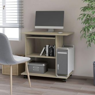 vidaXL Vidaxl - Bureau enfant ch&ecirc;ne sonoma 80x50x75 cm - Bois ding&eacute;nierie avec roulettes - Plateau clavier coulissant pour espace r&eacute;duit