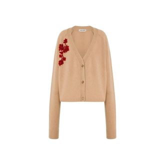 Alberta Ferretti V-Ausschnitt Kaschmir-Cardigan mit Stickerei - - Knitwear - Damen - Beige - S