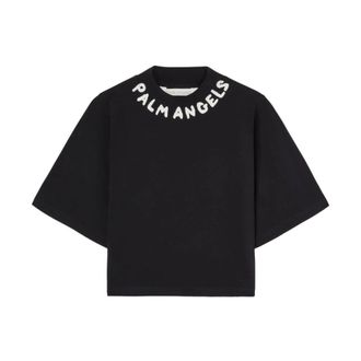 Palm Angels Seasonal Logo Cropped Tee - - Tops - Damen - Schwarzk - L