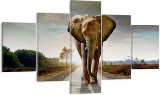Arttor Mehrteilige Bilder auf Leinwand Elefant Straße Landschaft Leinwandbild 125x70cm Wandbilder Dekoration Wohnzimmer Schlafzimmer Set 5 teilige Klein Wand