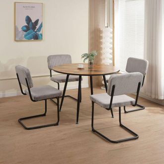 M&S Collection M&s - Ensemble repas table ronde naturel + 4 chaises velours gris - scandi