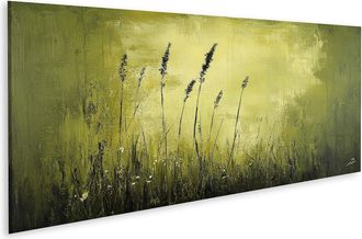 Islandburner Prime Bild auf Leinwand Grüne Wiese mit dunklen Gräsern für Wohnzimmer Naturliebhaber Massagestudio Bilder Wandbilder Poster