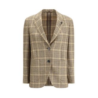 Lardini Houndstooth Blazer mit ikonischem Pin - - Jackets - Damen - Braun - M