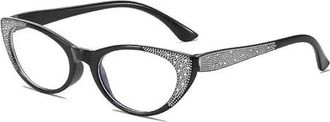 Generic Lunettes oeil de chat avec strass pour femme - Monture noire - Verres transparents - Accessoire de mode r&eacute;tro pour le quotidien et les f&ecirc;tes