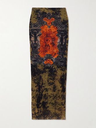 Jean Paul Gaultier Jupe Midi En Résille Imprimée - Orange