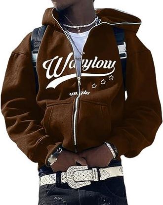 ORANDESIGNE Sweats à Capuche Homme Y2K Full Zippé Veste à Capuche Vintage Gothic Pull Mode Oversize Streetwear avec Poche Imprimé Sweatshirt Casual Hoodies Unisex