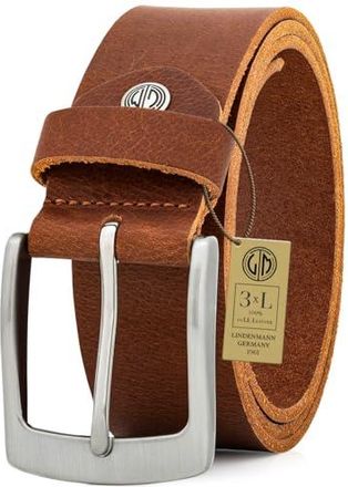 Lindenmann Mens Leather Belt/Mens Belt, full grain leather belt, buffalo leather 4mm, cognac, Gr&ouml;&szlig;e/Size:120, Farbe/Color:marron