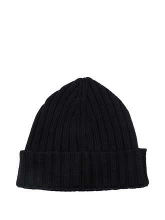 C.P. Company Mens Wool Ribbed Knit Beanie Blue Hat