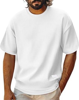 Generic T-shirt de sport pour homme, coupe ample, décontracté, gaufré, manches courtes, col rond, respirant, athlétique, entraînement, course à pied, gym, bla
