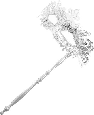 Cabilock Metall Masquerade Maske mit Stab Handgehaltene Party Maske für Erwachsene Halbgesichtsmaske für Karneval Cosplay Fasching in Metallicfarben