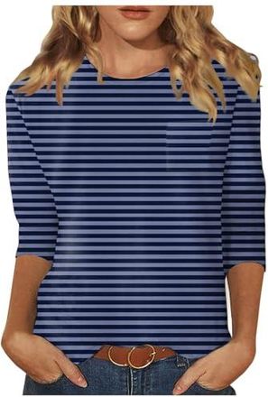 Generic T-shirt &agrave; manches longues pour femme - Haut &agrave; manches 3/4 pour la vie d&eacute;t&eacute; d&eacute;contract&eacute;e - Mode d&eacute;contract&eacute;e polyvalente - Design classique col rond - 