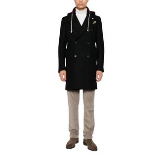 Manuel Ritz Doppelreihiger Mantel mit Kapuze - - Coats - Herren - Schwarzk - L