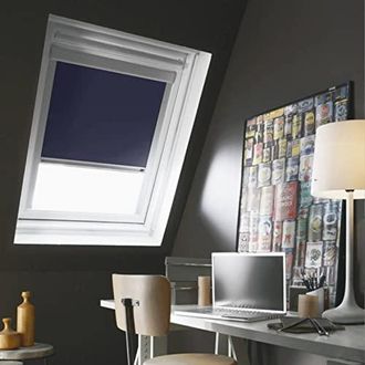 Mad&eacute;co Store de Toit Enrouleur Compatible Velux - Bleu fonc&eacute; - L117 x H74/116cm Mod&egrave;le U04/U08 - Cadre Alu