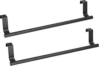 Generic Au-Dessus de Larmoire Porte-Serviettes, 2 Pi&egrave;ces Porte-Serviettes Noir Accrochable sans Poin&ccedil;on sans Clou Porte-Serviettes de Porte Darmoire en Acier 