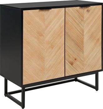 Beliani Skandinavisches Sideboard MDF Holzfurnier 2 Türen mit Regalen Schlafzimmer Aufbewahrungslösung Schwarz und helles Holz Alaska