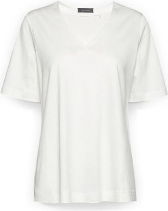 Elena Miro Femme, Tops, Blanc, Taille: 44 FR T-shirt en coton &agrave; col en V