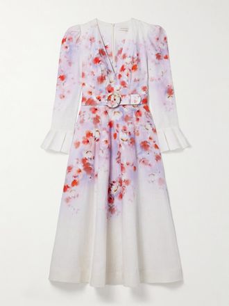 Zimmermann Robe Midi En Lin À Imprimé Fleuri Et À Ceinture Crush - Crème