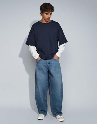 Only & Sons Kayce Barrel-Fit-Jeans in dunkelblauem Denim